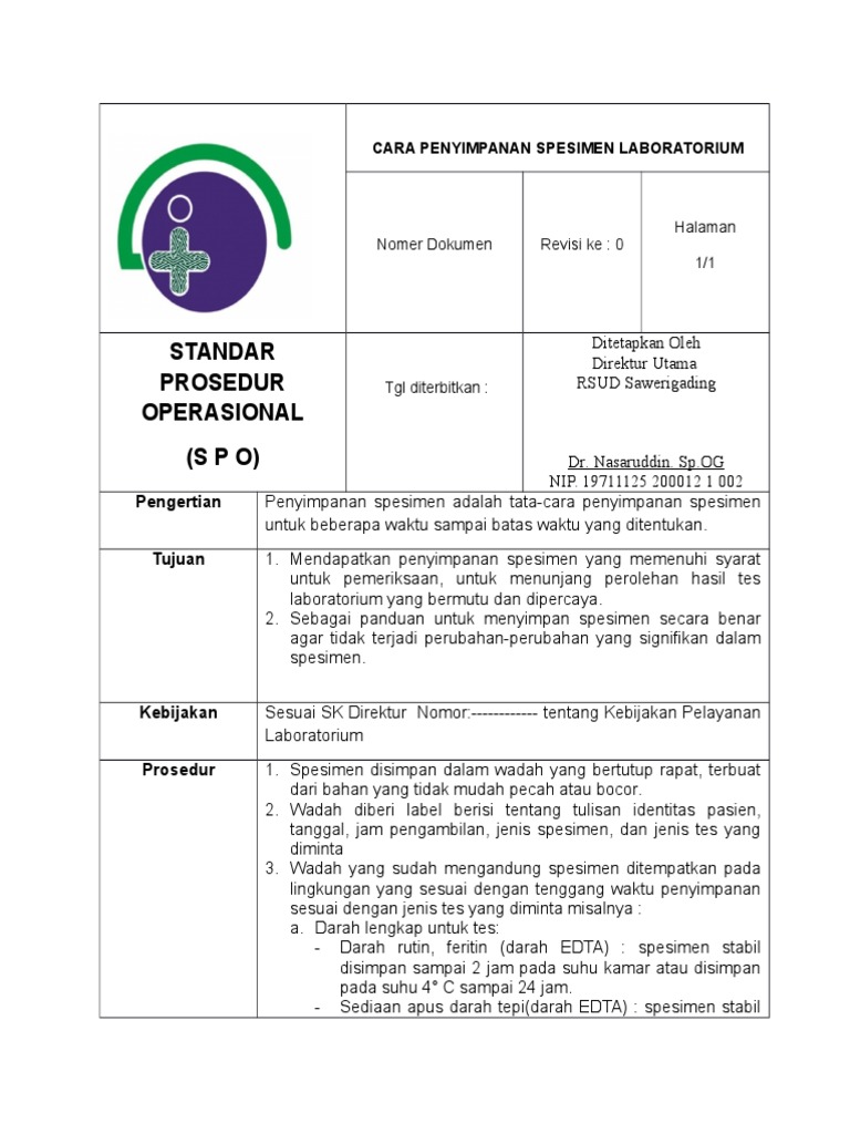 Penyimpanan Spesimen Laboratorium yang Tepat | PDF