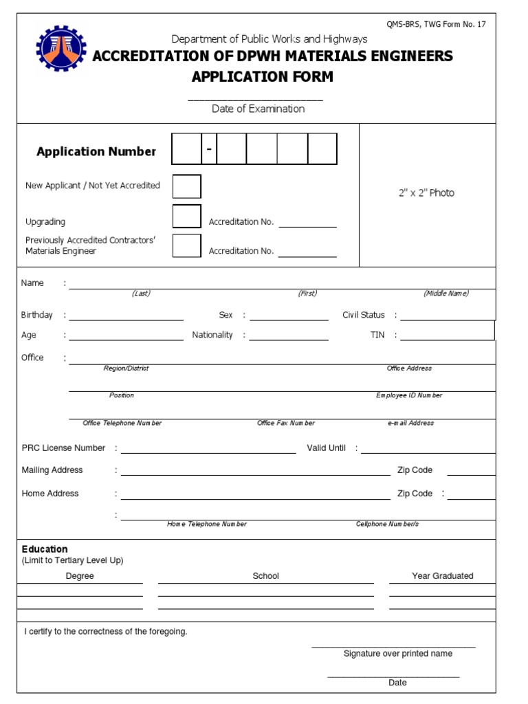 Application Form For DPWH Me Exam PDF | PDF | Test (Assessment ...