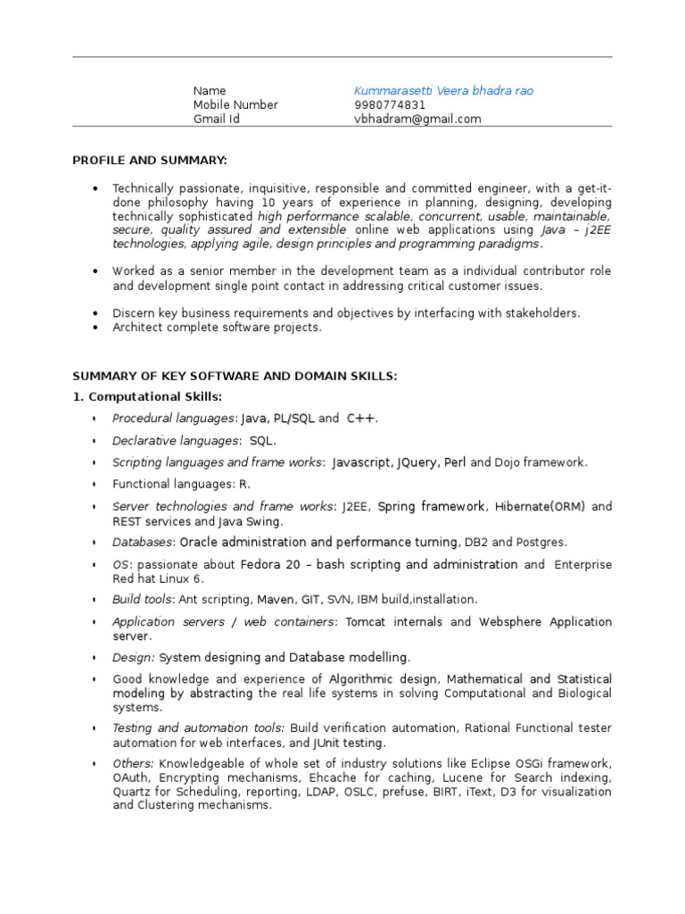 Resume - Veera Bhadra Rao | PDF | Bioinformatics | Ibm Db2