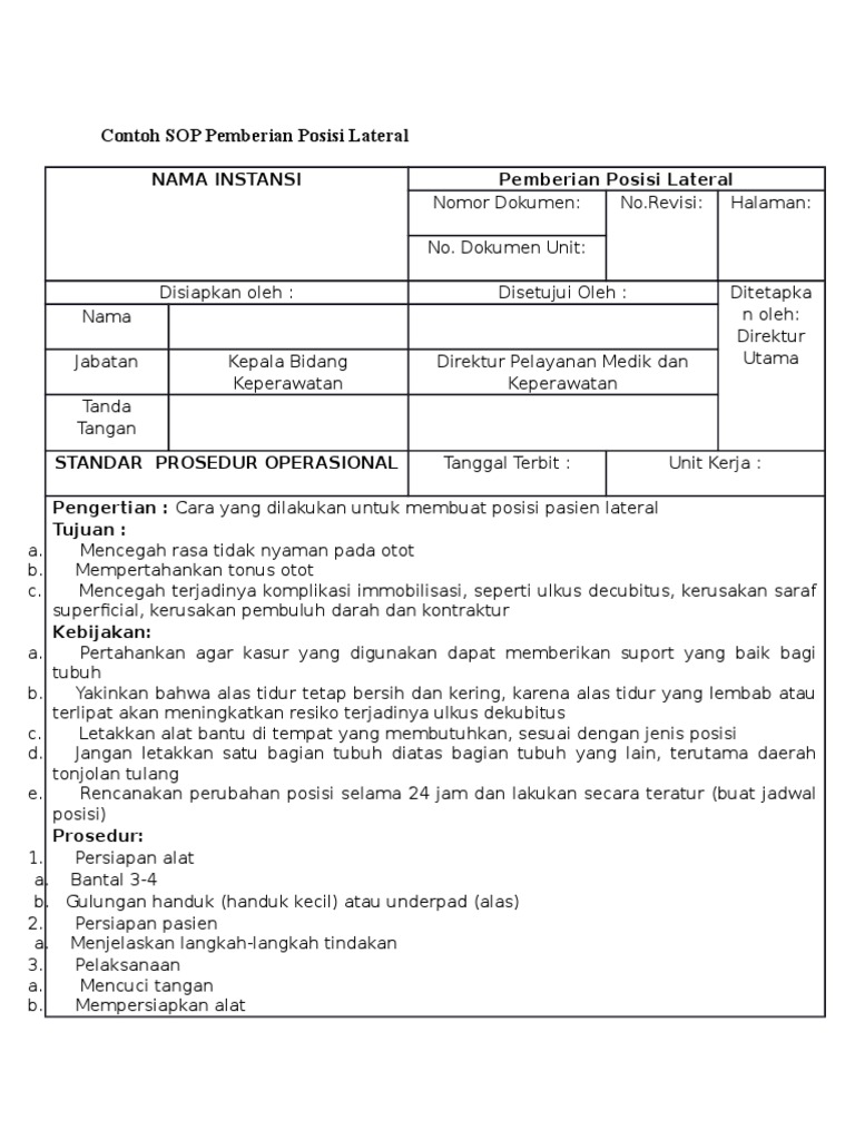 Contoh SOP Pemberian Posisi Lateral | PDF