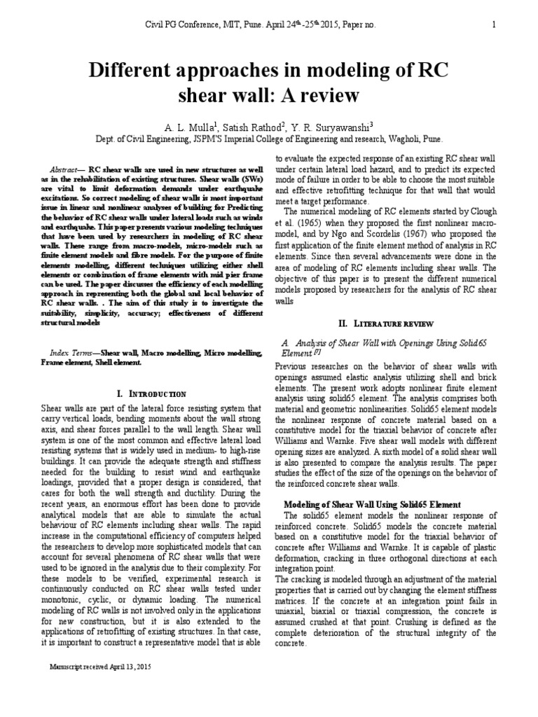 Modeling Techniques for RC Shear Walls | PDF | Elasticity (Physics ...