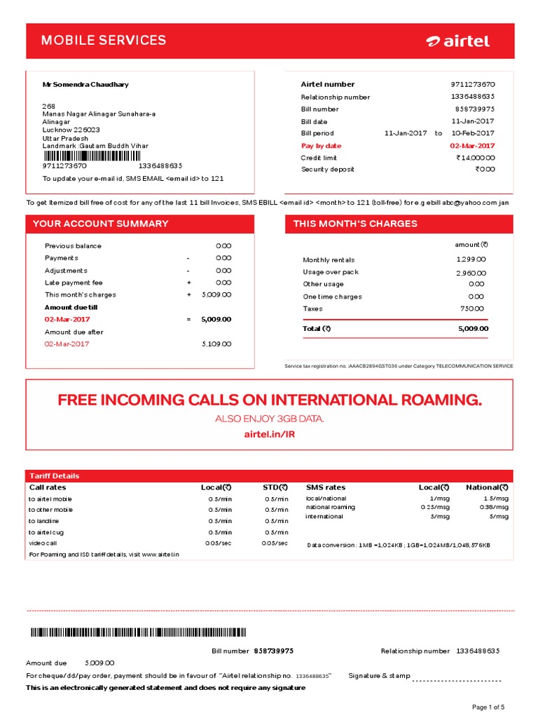Mobile Services: Your Account Summary This Month'S Charges | PDF ...