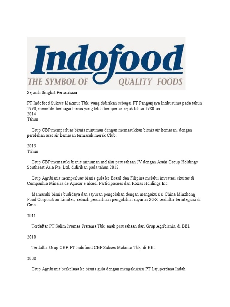 Sejarah Singkat Perusahaan Indofood | PDF