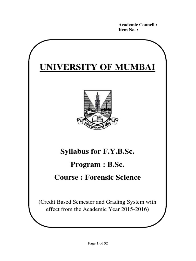 University of Mumbai: Syllabus For F.Y.B.Sc. Program: B.Sc. Course: Forensic Science | PDF ...
