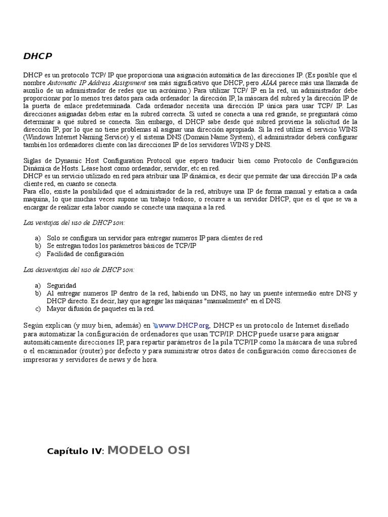 Modelo OSI y DHCP | PDF | Protocolos de internet | Dirección IP