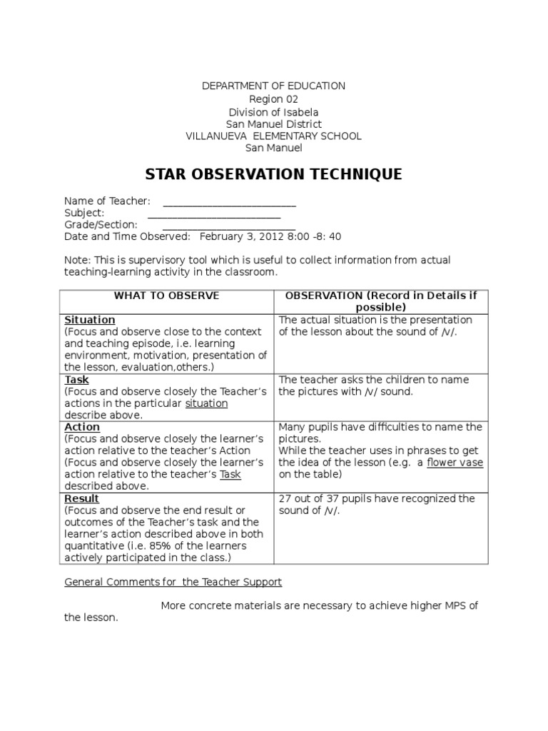 Star Observation Technique Template | PDF