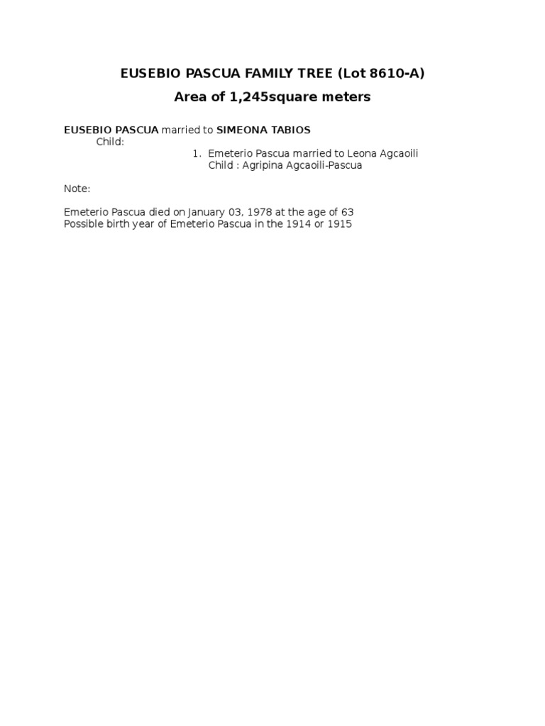 Eusebio Pascua Family Tree | PDF