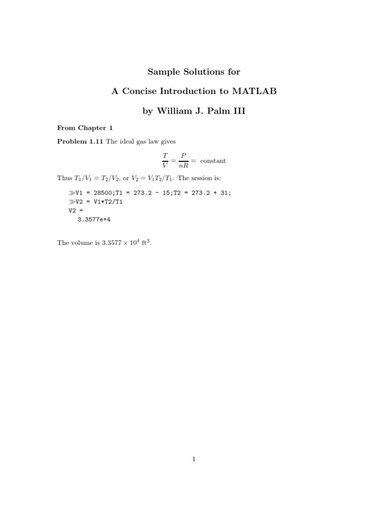 Sample Solutions For A Concise Introduction To MATLAB by William J ...