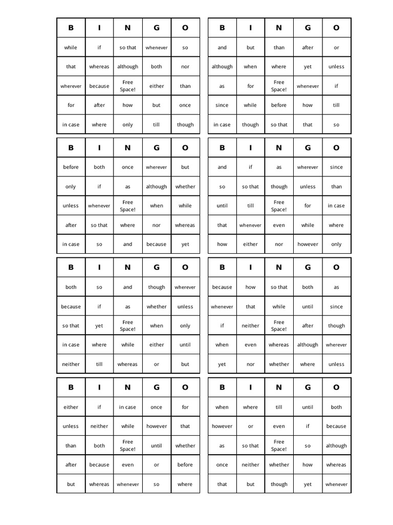 Conjunction Bingo Cards | PDF | Games Of Chance | Gaming
