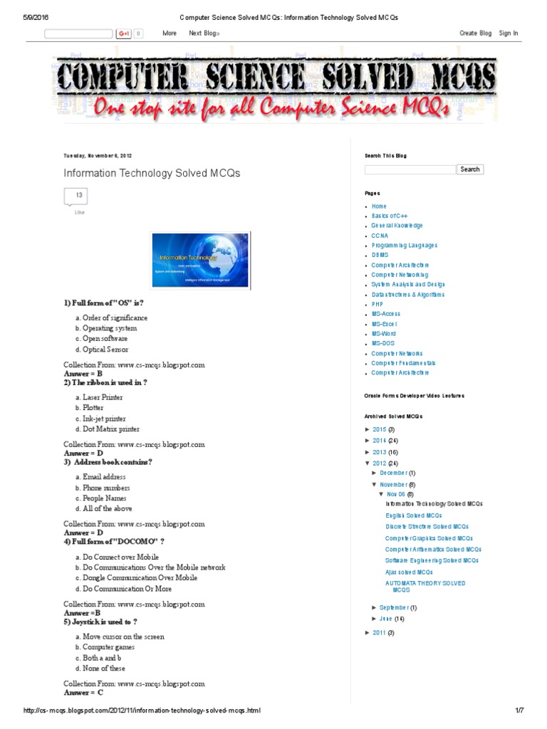 Computer Science Solved MCQs | PDF | World Wide Web | Internet & Web