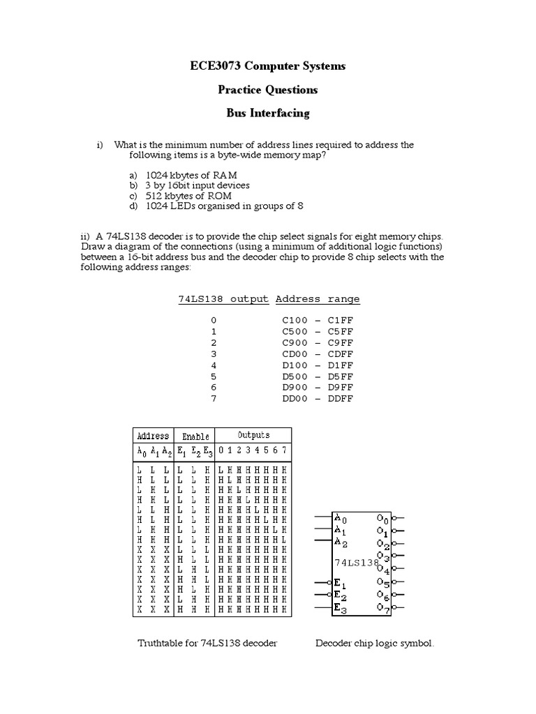 ECE3073 Computer Systems Practice Questions Bus Interfacing | PDF | Computers | Technology ...