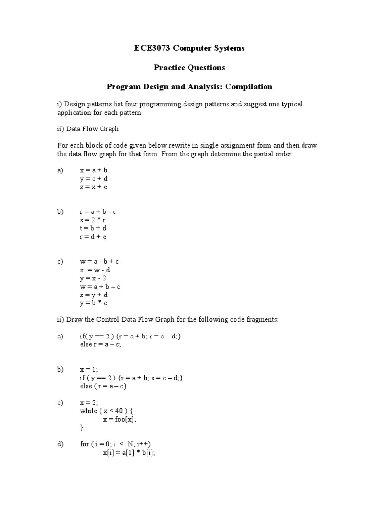 ECE3073 Computer Systems Practice Questions Program Design and Analysis: Compilation | PDF