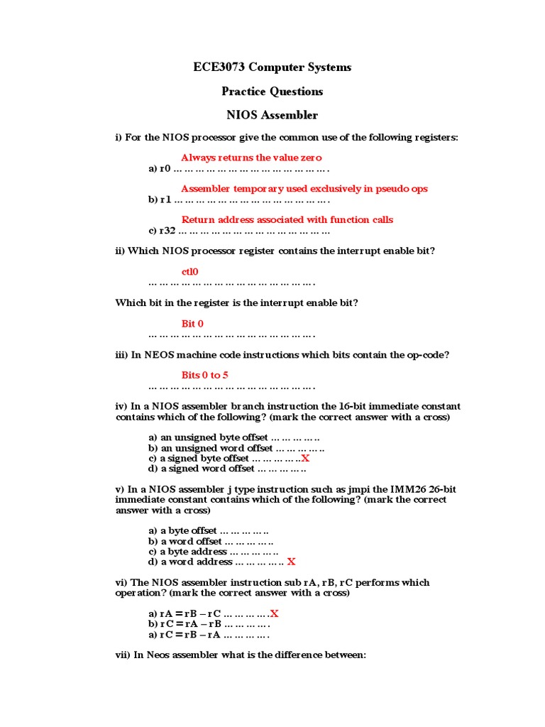 Ece3073 P2 Nios Assembler Mc Code Answer Pdf Instruction Set Assembly Language