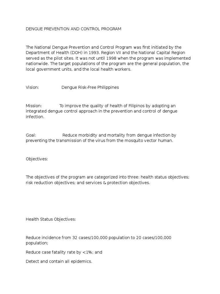 Dengue Prevention and Control Program | PDF | Whole Grain | Pimple