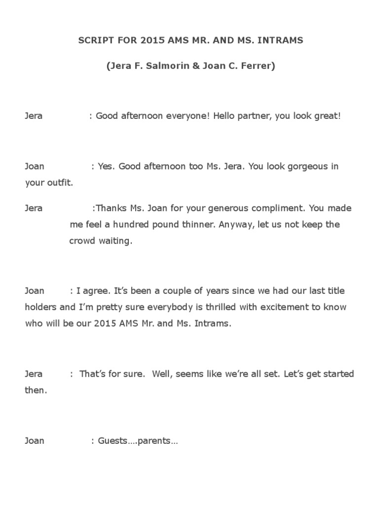 Sample Script For Search For Mr. and Ms. | PDF | Leisure ...