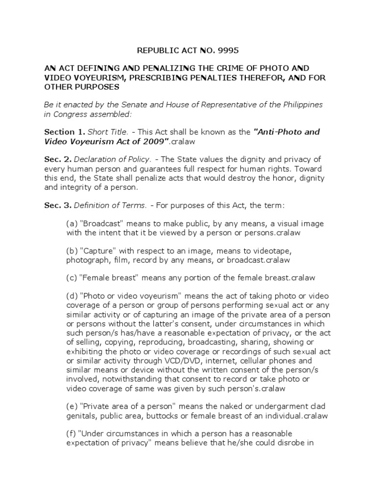 RA 9995 - Anti-Photo and Video Voyeurism Act of 2009 | PDF | U.S ...