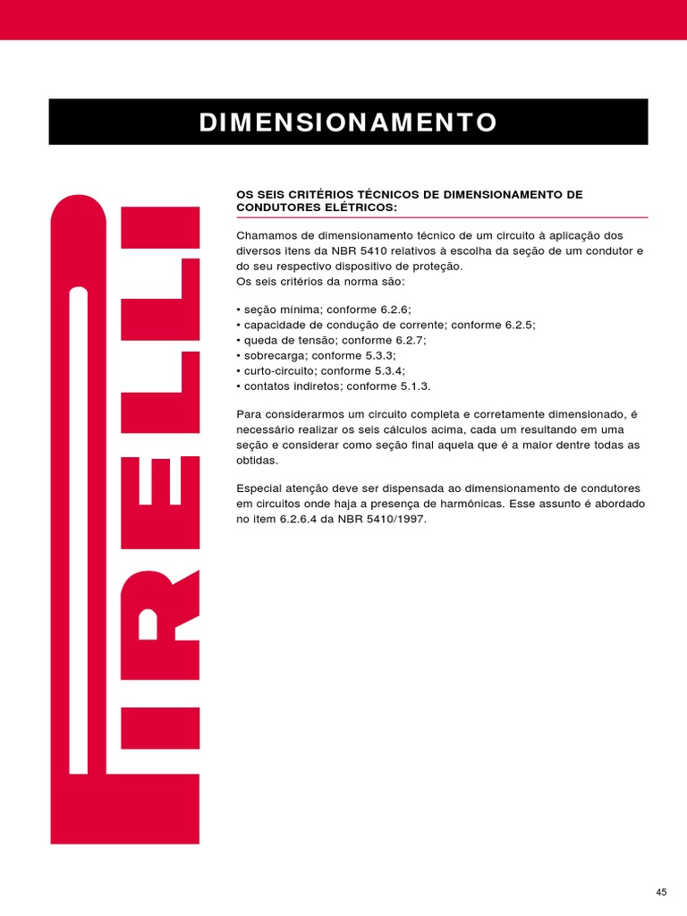 Tabela de Dimensionamento de Cabos PDF | PDF