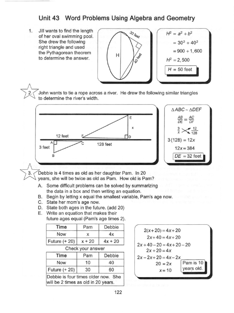 Word Problems Using Algebra and Geometry: Unit 43 1 | PDF | Equations ...