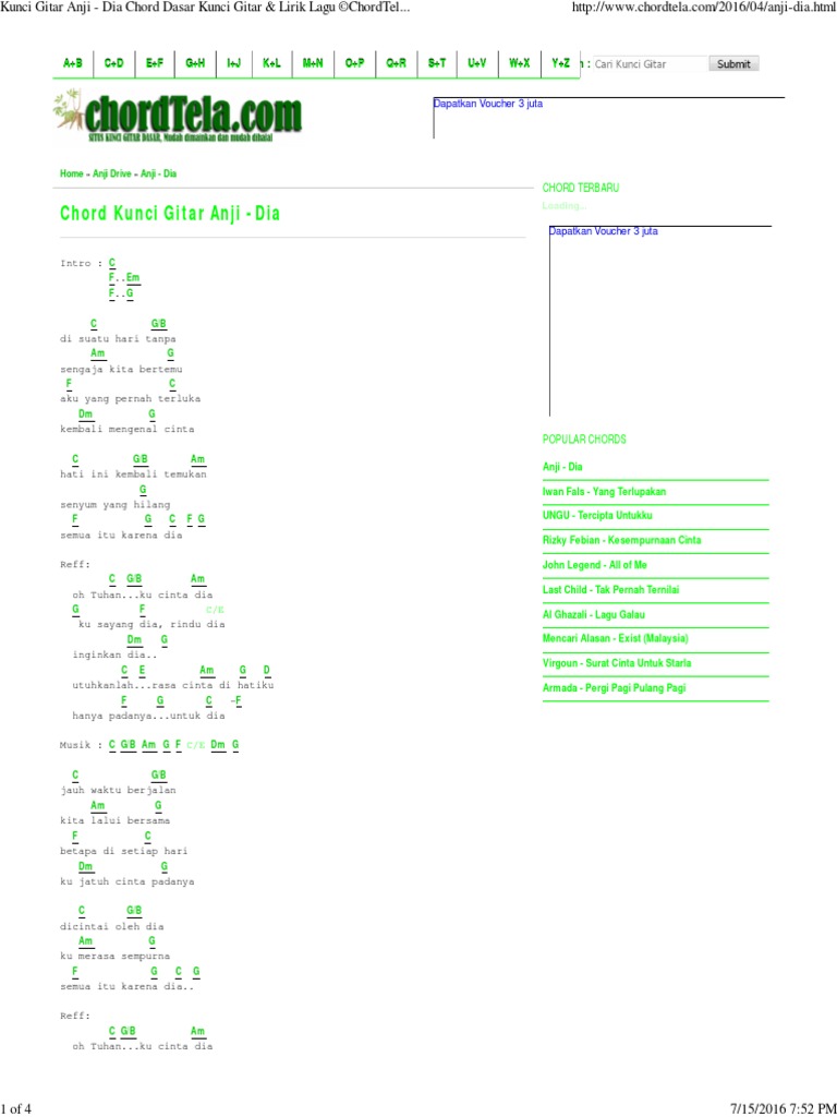 Kunci Gitar Anji - Dia Chord Dasar Kunci Gitar & Lirik Lagu ©ChordTela ...