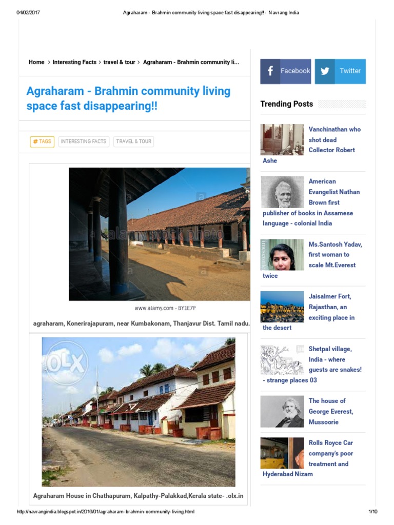 Agraharam - Brahmin Community Living Space Fast Disappearing ...