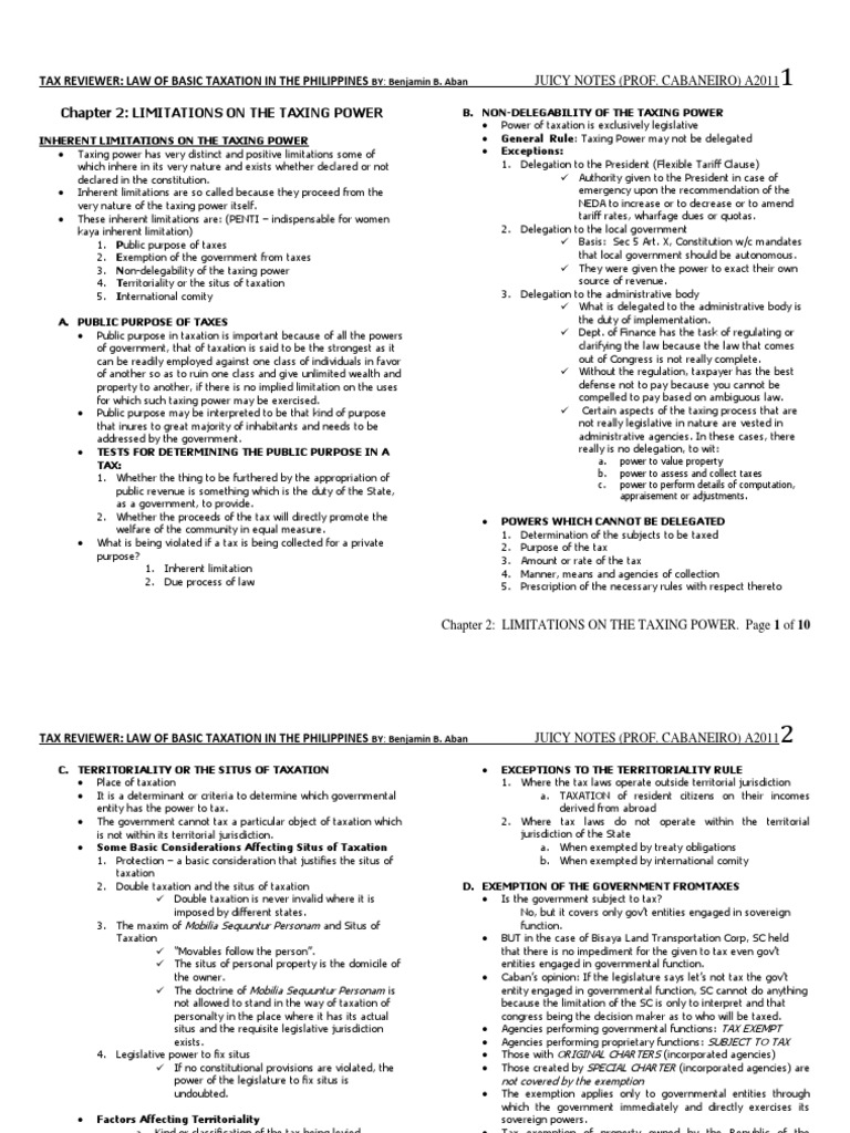 Tax Reviewer: Law of Basic Taxation in The Philippines Chapter 2 ...