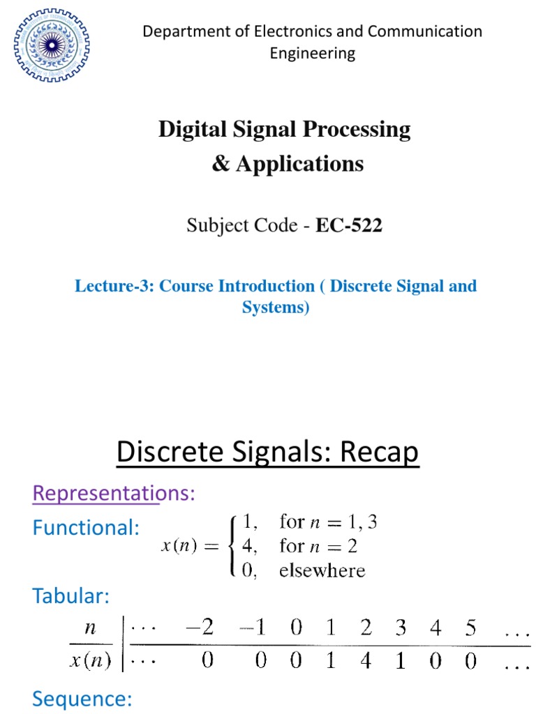 Digital Signal Processing & Applications: Subject Code - EC-522 | PDF ...