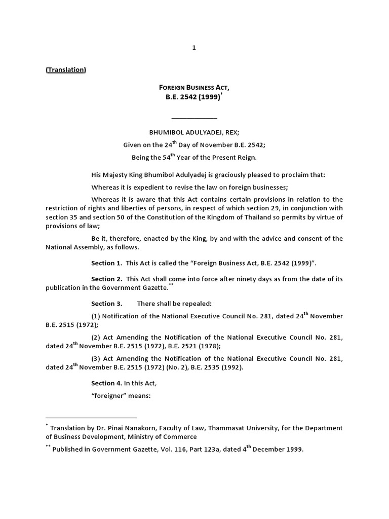 Thailand Foreign Business Act B.E. 2542 | PDF | Fine (Penalty) | Thailand