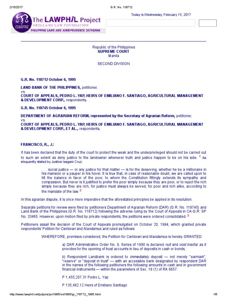 015.03 Land Bank vs. CA and Pedro Yap, GR No. 118712, Oct. 6, 1995 ...