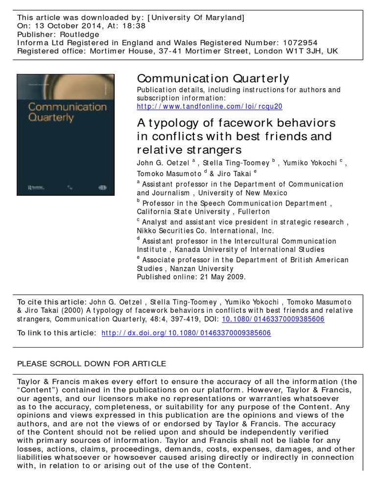 Facework Behaviors in Conflict Types | PDF | Conflict (Process ...