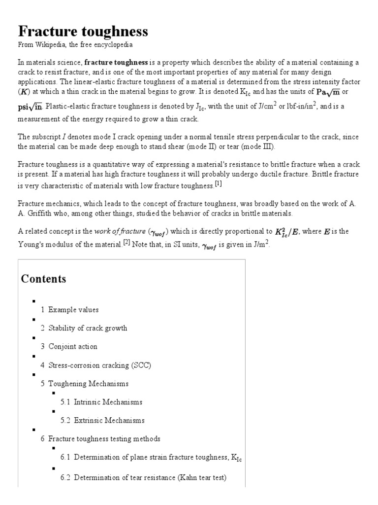 Fracture Toughness: From Wikipedia, The Free Encyclopedia | PDF ...