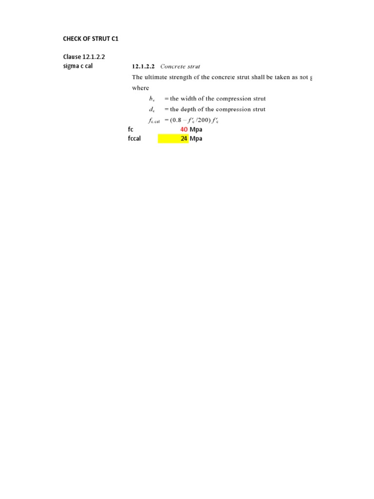 Clause 12.1.2.2 Sigma C Cal: Check of Strut C1 | PDF