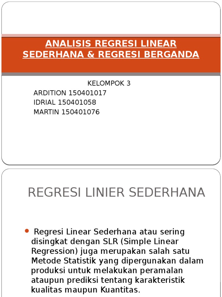 Analisis Regresi Linear Sederhana & Regresi Berganda | PDF | Metode ...