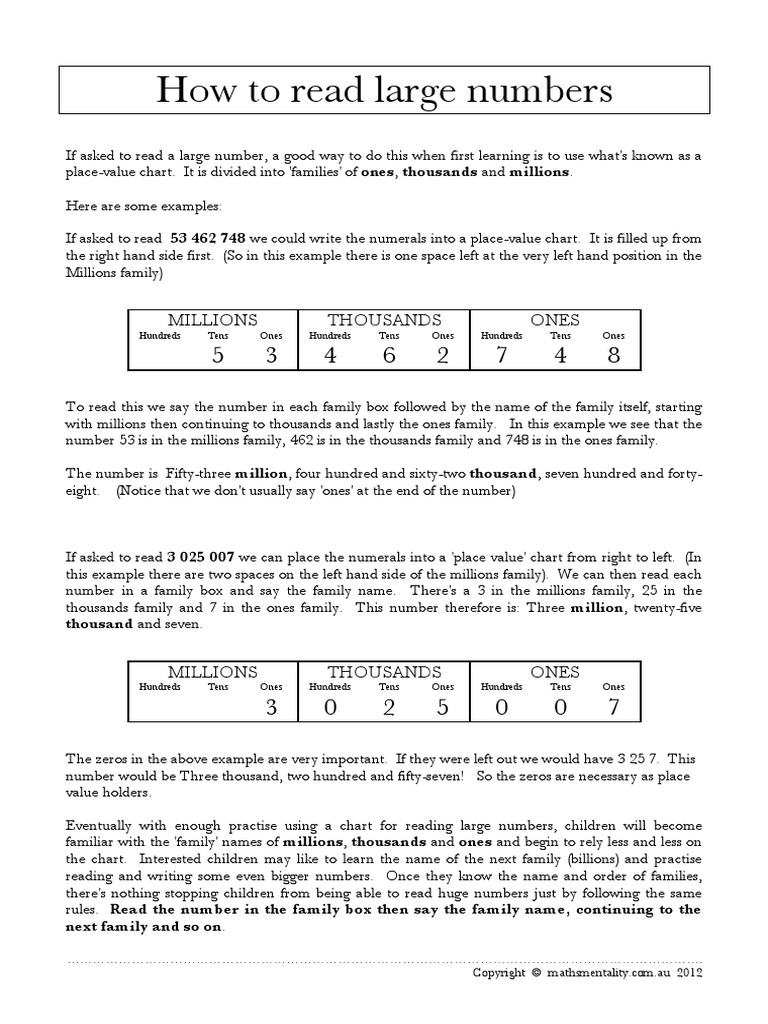 Reading Writing Large Numbers | PDF | Teaching Mathematics Reading Writing Large Numbers | PDF | Teaching Mathematics