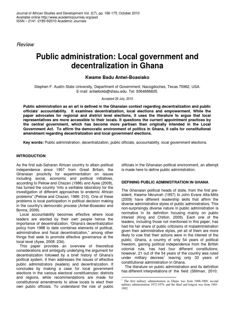Local Government in Ghana | Decentralization | Public Administration