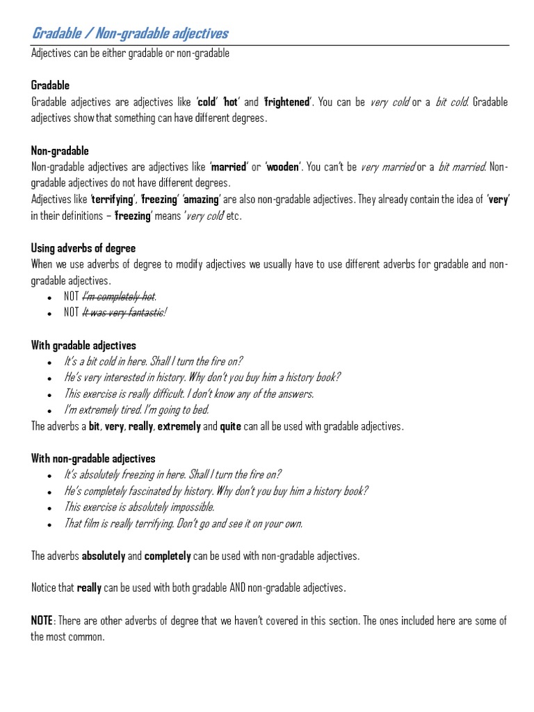 Gradable and Non-Gradable Adjectives | PDF