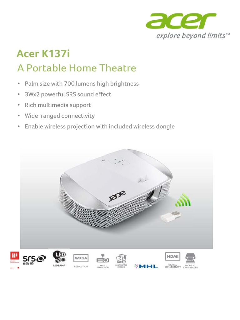 Acer K137i 3D Ready DLP Home Theater Projector | PDF