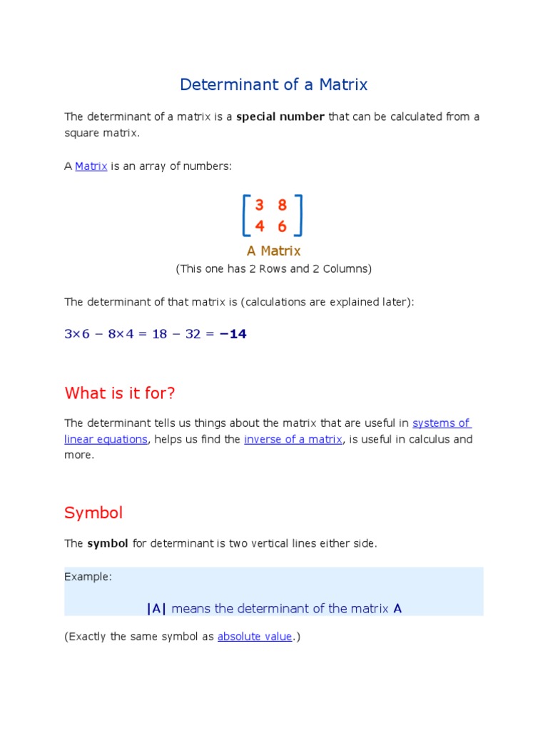 Determinant of A Matrix | PDF | Determinant | Matrix (Mathematics)