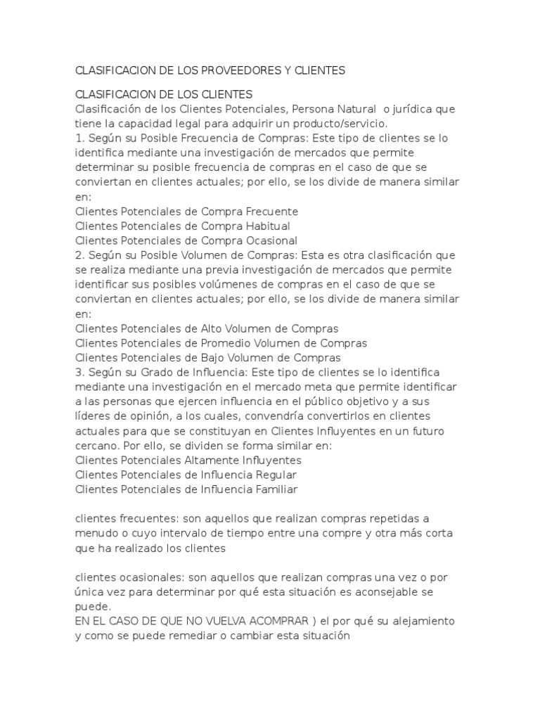 Clasificacion de Los Proveedores y Clientes | PDF | Cliente | Economias