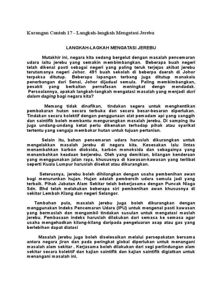 Karangan Contoh 17 - Langkah-Langkah Mengatasi Jerebu | PDF