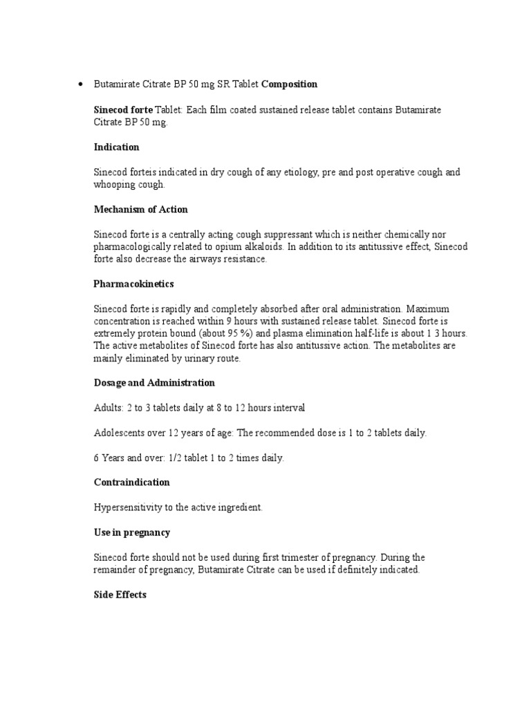 Sinecod Forte Tablet: Each Film Coated Sustained Release Tablet ...