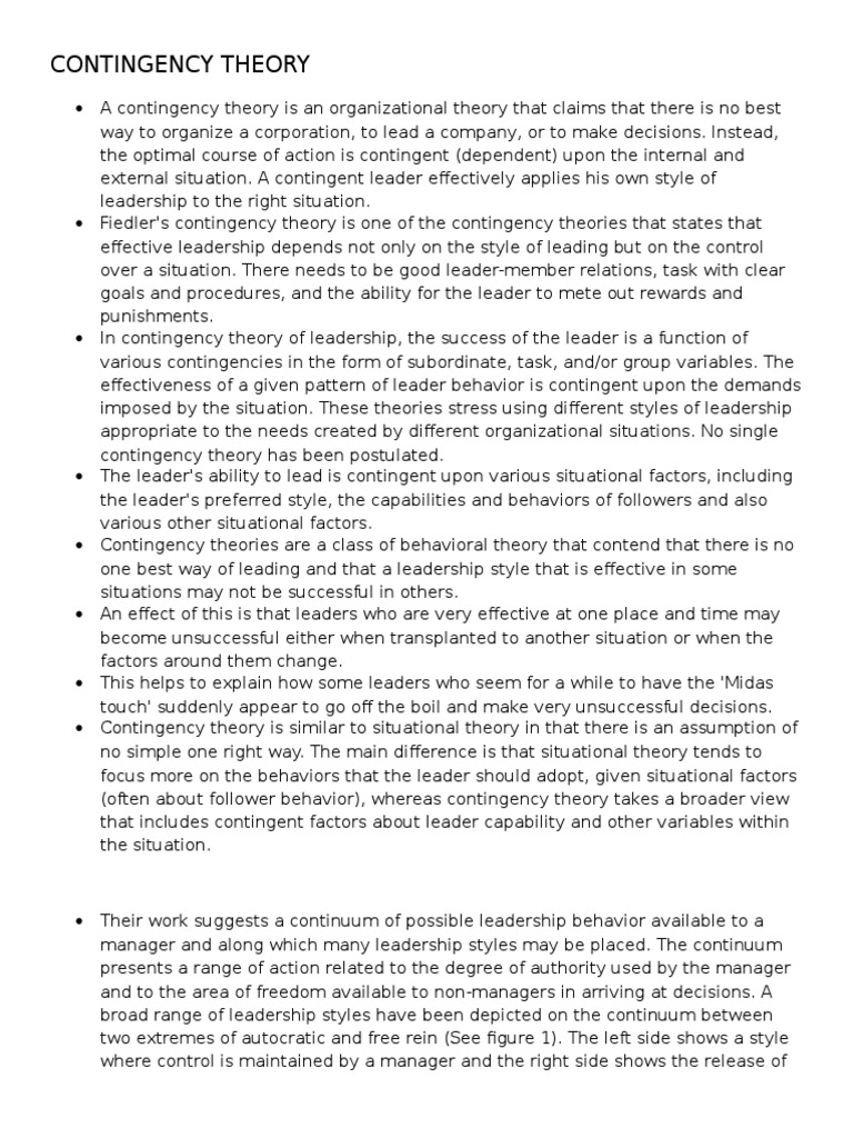 Contingency Theory | PDF | Leadership | Action (Philosophy)