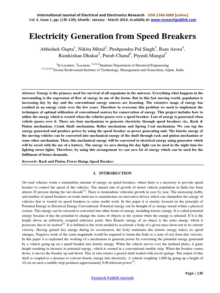Electricity Generation From Speed Breakers 2016 | PDF | Gear | Electric ...