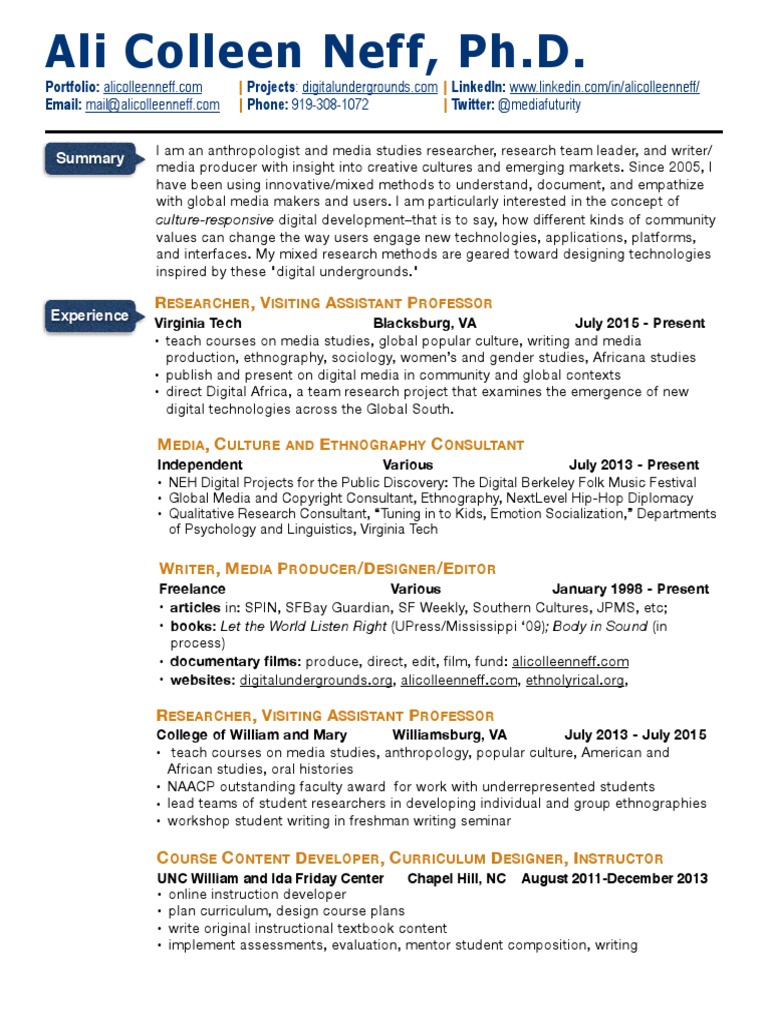 Ali Colleen Neff, PH.D.: R, V A P | PDF | University Of North Carolina ...