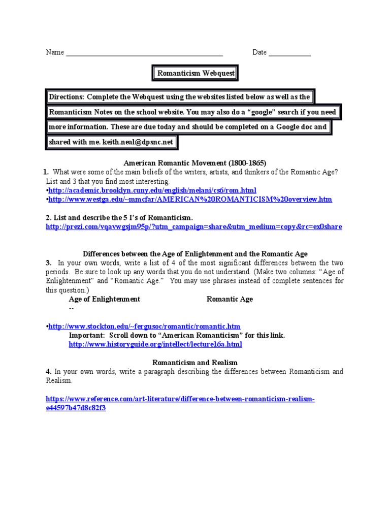 Romanticism Webquest | PDF