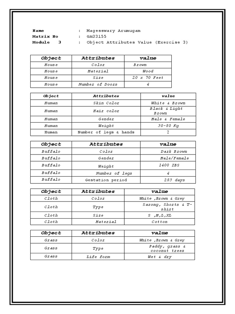 Object Attributes Value (Exercise 3) | PDF