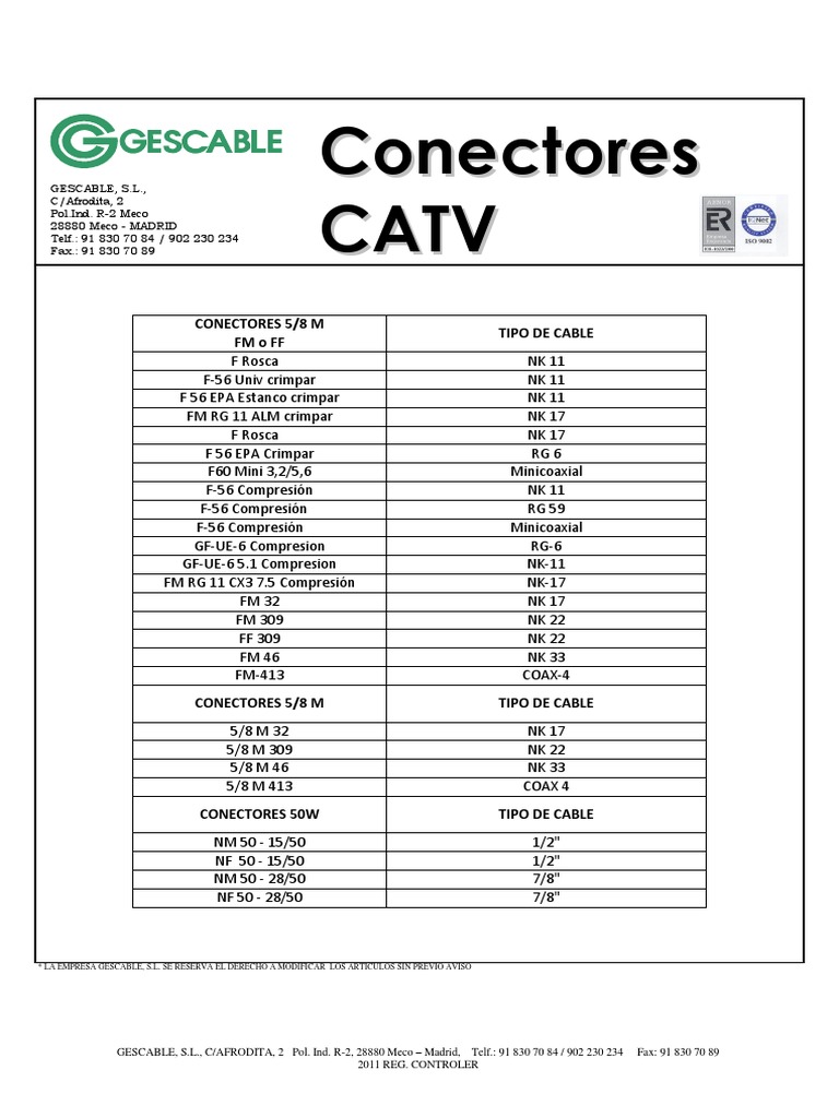 GESCABLE CATV connectors and materials | PDF | Cable Television ...