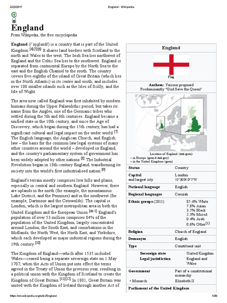 England - Wikipedia | PDF | England | United Kingdom
