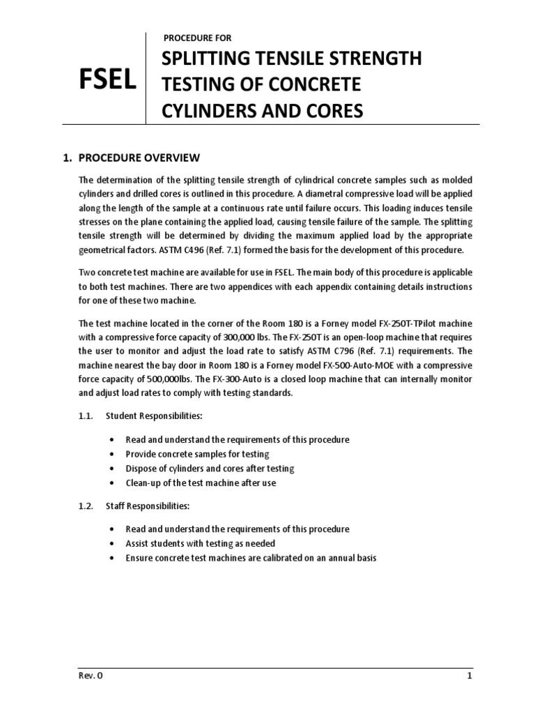 FSEL Concrete Splitting Tensile Test Procedure | PDF | Ultimate Tensile ...