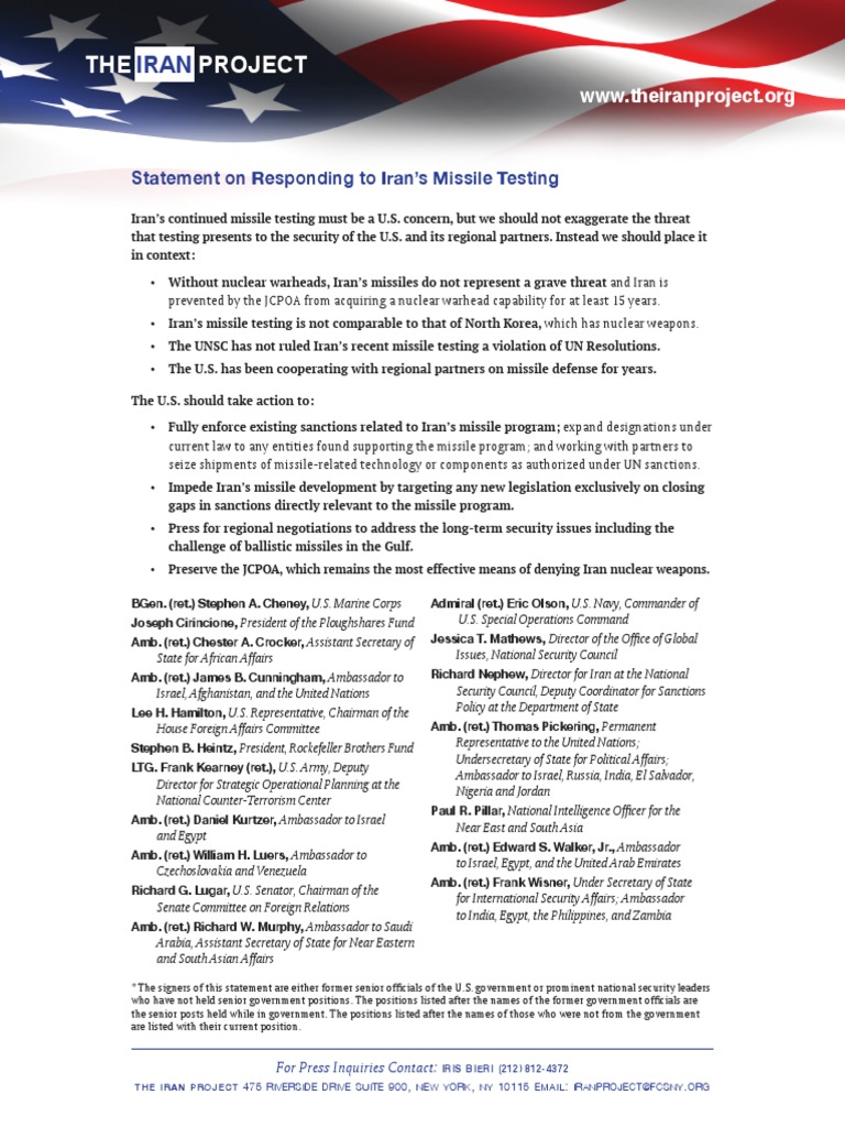 Iran Statement Missiles Response | PDF | Joint Comprehensive Plan Of ...