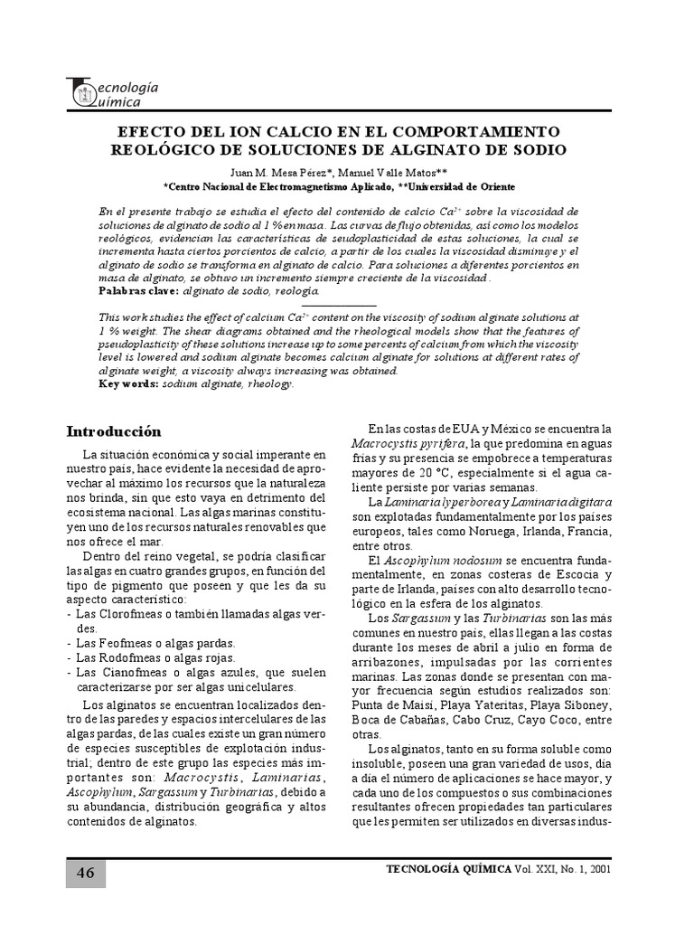 Efecto Ion Calcio Comportamiento Reologico Soluciones Alginato Sodio ...